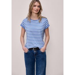 T-Shirt Street One, Damen, Gr. 34, bonnet blau, Web, 50% Modal, 50% Baumwolle, gestreift, normal normal, Rundhals, abgesteppt, Shirts T-Shirt, Jersey