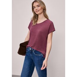 T-Shirt Street One, Damen, Gr. 38, schwarz clouded blush, Stoff, 80% Polyester, 20% Viskose, unifarben, normal normal, V-Ausschnitt, abgesteppt, Shirts T-Shirt, Jersey