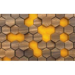 Vliestapete Komar "Digitaldruck Vlies - Woodcomb Olive - Gr&ouml;&szlig;e 400 x 250 cm", braun, B:400m L:250m, Vlies, Tapeten, Wohnzimmer, Schlafzimmer