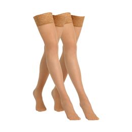 Feinstrumpfhose Camano "Halterlose Str&uuml;mpfe 2er Pack", Damen, Gr. S, rosa (powder), 70% Polyamid, 30% Elasthan, Strumpfhosen Feinstrumpfhose