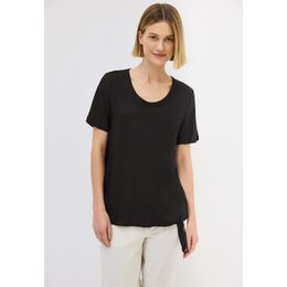 Shirtbluse Cecil, Damen, Gr. M (40), schwarz, Stoff, 100% Viskose, unifarben, normal normal, V-Ausschnitt, abgesteppt, Blusen, Elastiksaum mit Knotendetail