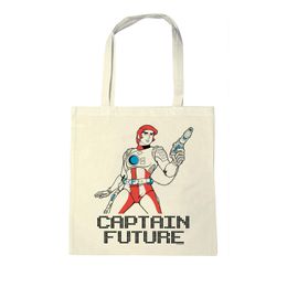 Henkeltasche logoshirt "Baumwolltasche Captain Future", Damen, Gr. B/H/T: 38cm x 42cm x 1cm, beige, Baumwolle, bedruckt, Taschen, mit lizenziertem Print