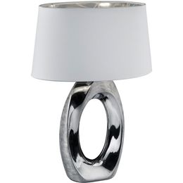 REALITY LEUCHTEN Schreibtischlampe "Taba", silber (silberfarben), 1, H: 52cm, 1 Stk., Leuchten, E27 Tischleuchte mit Keramikfu&szlig; und wei&szlig;-silberfarbigem Stoffschirm, Tischlampe Tischleuchte