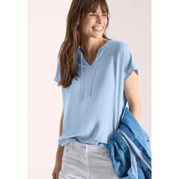 Kurzarmbluse Cecil, Damen, Gr. L (42), light sky blau, Stoff, Vorderseite: 100% Viskose. R&uuml;ckseite: 95% Viskose, 5% Elasthan, unifarben, klassisch normal, V-Ausschnitt, abgesteppt, Blusen, mit Strukturmix