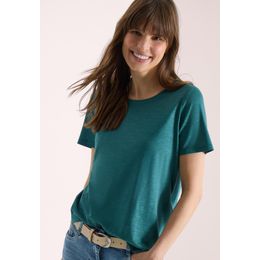 T-Shirt Cecil, Damen, Gr. L (42), jungle gr&uuml;n, universal blau, Web, 50% Baumwolle, 50% Modal, unifarben, comfort fit normal, Rundhals, abgesteppt, Shirts T-Shirt, im Basic-Style