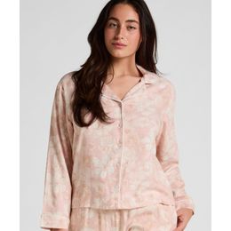 Hunkem&ouml;ller Pyjama HUNKEM&Ouml;LLER "Leinen-Pyjamajacke mit Blumenmuster", Damen, Gr. XL, rosa, 70% Viskose, 30% Leinen, Homewear-Sets Pyjama