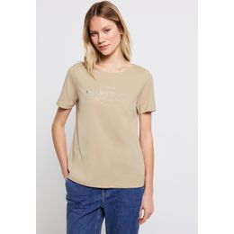 T-Shirt Street One, Damen, Gr. 34, beige (coastal beige), Web, 100% Baumwolle, bedruckt, comfort fit normal, Rundhals, B&uuml;ndchen, Shirts T-Shirt, aus reiner Baumwolle