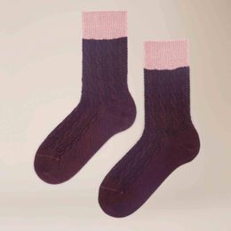 Socken Kunert "Socke Winter Plait", Damen, Gr. 35-38, lila (schwarz raisin 1640), Obermaterial: 78% Baumwolle CO. 10% Viskose CV. 8% Polyamid PA. 2% Elasthan EL. 2% metallisierte Fasern MTF., Socken Socken