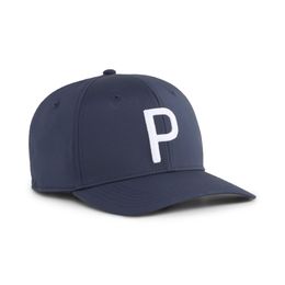 Flex Cap Puma "Heritage P Tech Golf Cap Herren", Herren, Gr. Erwachsener, blau (deep navy wei&szlig; glow blau), Obermaterial: 98% Polyester, 2% Elasthan. Futter Vorderteil: 100% Baumwolle. Unter Schirm: 98% Polyester, 2% Elasthan, unifarben, Caps