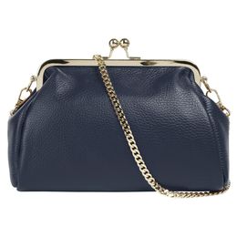 Abendtasche CLUTY, Damen, Gr. B/H/T: 23cm x 15cm x 7cm onesize, blau, Leder, leicht gl&auml;nzend, unifarben, Taschen Abendtasche, echt Leder, Made in Italy