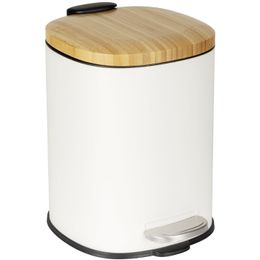 Kosmetikeimer Wenko "Fianema", wei&szlig;, B:17cm H:23,5cm T:21cm, Bambus, Edelstahl, M&uuml;lleimer, Kosmetikeimer, f&uuml;rs Badezimmer, Easy-Close-Mechanik, Inneneimer: 3 L