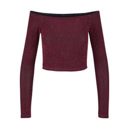 Longsleeve Urban Classics "Urban Classics Damen Ladies Off Shoulder Glitter Longsleeve", Damen, Gr. L, burgundy, 96% Polyester, 4% Elasthan, unifarben, skinny fit, Carmenausschnitt, Shirts