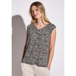 Tr&auml;gertop Street One, Damen, Gr. 34, blau (tiefblau), Jersey, 95% Viskose, 5% Elasthan, bedruckt, normal normal, V-Ausschnitt, abgesteppt, Tops Tr&auml;gertop, mit Raffungen an den Schultern