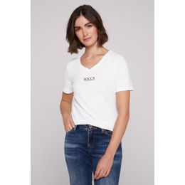 V-Shirt SOCCX, Damen, Gr. L, wei&szlig;, Single Jersey, Material: 100% Baumwolle, bedruckt, slim fit normal, V-Ausschnitt, eingesetzt gerader Abschluss, Shirts, aus Baumwolle