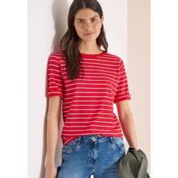 T-Shirt Cecil, Damen, Gr. M (40), glazed apple rot, Web, 100% Baumwolle, gestreift, comfort fit normal, U-Boot-Ausschnitt, abgesteppt, Shirts T-Shirt, aus reiner Baumwolle