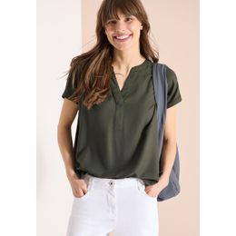 Kurzarmbluse Cecil, Damen, Gr. L (42), khaki, Stoff, 100% Viskose, unifarben, klassisch normal, V-Ausschnitt, abgesteppt, Blusen, mit V-Ausschnitt
