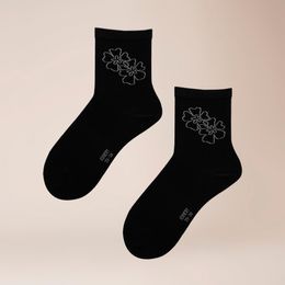 Socken Kunert "Socke Flower Love", Damen, Gr. 35-38, schwarz (schwarz 0070), Obermaterial: 65% Baumwolle CO. 33% Polyamid PA. 2% Elasthan EL., Socken Socken
