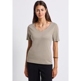 T-Shirt Street One, Damen, Gr. 34, beige (morning beige), Web, 50% Baumwolle, 50% Modal, unifarben, normal normal, V-Ausschnitt, abgesteppt, Shirts T-Shirt, im soften Baumwoll-Mix