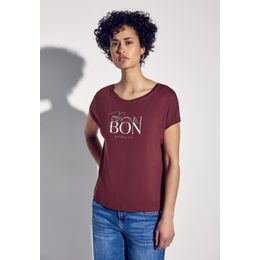T-Shirt Street One, Damen, Gr. 34, rot (schwarz cherry rot), Stoff, 95% Viskose, 5% Elasthan, bedruckt, gerade normal, Rundhals, B&uuml;ndchen, Shirts T-Shirt, aus softem Materialmix