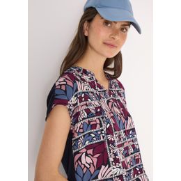 Kurzarmbluse Cecil, Damen, Gr. XL (44), deep plum, Stoff, 100% Viskose, gemustert, klassisch normal, Rundhals, normaler Saum, Blusen, mit geschlitztem Rundhalsausschnitt