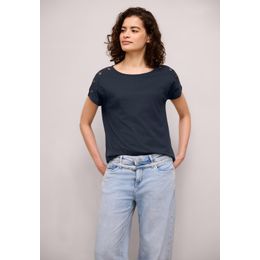 T-Shirt STREET ONE STUDIO, Damen, Gr. 36, midnight muse, Web, 50% Baumwolle, 50% Modal, unifarben, normal normal, U-Boot-Ausschnitt, abgesteppt, Shirts T-Shirt, mit U-Boot-Ausschnitt