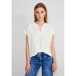 Shirtbluse Street One, Damen, Gr. 36, wei&szlig; (sanftes wei&szlig;), Stoff, 100% Viskose, unifarben, gerade h&uuml;ftlang, Rundhals, B&uuml;ndchen, Blusen, aus softer Viskose