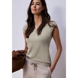 T-Shirt Street One, Damen, Gr. 34, timeless beige, Web, 50% Baumwolle, 50% Modal, unifarben, comfort fit normal, eckiger Ausschnitt, normaler Saum, Shirts T-Shirt, mit Doppelfront