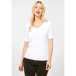 T-Shirt Street One, Damen, Gr. 34, wei&szlig;, Web, 50% Modal, 50% Baumwolle, unifarben, Basic, normal normal, V-Ausschnitt, normaler Saum, Shirts T-Shirt, im soften Baumwoll-Mix