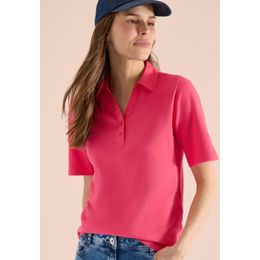 Poloshirt Cecil, Damen, Gr. L (42), geranium rot, Web, 100% Baumwolle, unifarben, comfort fit normal, hoch geschlossener Ausschnitt, abgesteppt, Shirts, aus reiner Baumwolle