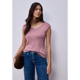 T-Shirt Street One, Damen, Gr. 38, clouded blush, Web, 50% Baumwolle, 50% Modal, unifarben, comfort fit normal, eckiger Ausschnitt, normaler Saum, Shirts T-Shirt, mit Doppelfront