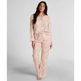 Hunkem&ouml;ller Pyjama HUNKEM&Ouml;LLER "Flower Linen Hose", Damen, Gr. L, rosa, 70% Viskose, 30% Leinen, Homewear-Sets Pyjama