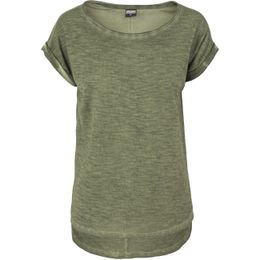 Kurzarmshirt Urban Classics "Urban Classics Damen Ladies Long Back Shaped Spray Dye Tee", Damen, Gr. L, olive, 100% Baumwolle, loose fit, U-Boot-Ausschnitt, Shirts