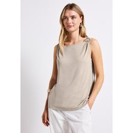 Tanktop Street One, Damen, Gr. 44, beige (morning beige), Stoff, 70% Modal, 30% Polyester, unifarben, normal normal, U-Boot-Ausschnitt, abgesteppt, Tops Tanktop, mit Schulterdetail