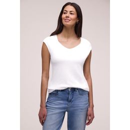 T-Shirt Street One, Damen, Gr. 46, wei&szlig;, Web, 50% Baumwolle, 50% Modal, unifarben, comfort fit normal, eckiger Ausschnitt, normaler Saum, Shirts T-Shirt, mit Doppelfront