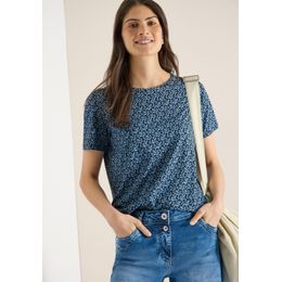T-Shirt Cecil, Damen, Gr. L (42), blau (universal blau), Web, 50% Baumwolle, 50% Modal, gemustert, comfort fit normal, Rundhals, abgesteppt, Shirts T-Shirt, mit Rundhalsausschnitt