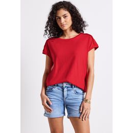T-Shirt STREET ONE STUDIO, Damen, Gr. 34, rot (mandarin rot), Stoff, 50% Modal, 50% Baumwolle, unifarben, normal normal, U-Boot-Ausschnitt, abgesteppt, Shirts T-Shirt, aus elastischem Materialmix