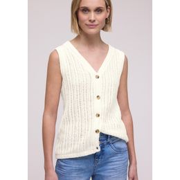 Tr&auml;gertop Street One, Damen, Gr. 38, sanftes wei&szlig;, Web, 88% Baumwolle, 12% Polyester, unifarben, comfort fit normal, V-Ausschnitt, abgesteppt, Tops Tr&auml;gertop, mit V-Ausschnitt