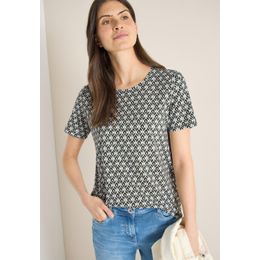 T-Shirt Cecil, Damen, Gr. L (42), khaki, Web, 50% Baumwolle, 50% Modal, gemustert, comfort fit normal, Rundhals, normaler Saum, Shirts T-Shirt, mit Minimal Muster