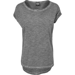 Kurzarmshirt Urban Classics "Urban Classics Damen Ladies Long Back Shaped Spray Dye Tee", Damen, Gr. L, schwarzgrau, 100% Baumwolle, loose fit, U-Boot-Ausschnitt, Shirts