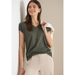 V-Shirt Cecil, Damen, Gr. L (42), khaki, Web, 50% Baumwolle, 50% Modal, unifarben, comfort fit normal, V-Ausschnitt, B&uuml;ndchen, Shirts, Jersey