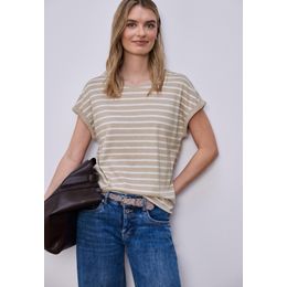 T-Shirt Street One, Damen, Gr. 46, clay sand, Web, 50% Modal, 50% Baumwolle, gestreift, normal normal, Rundhals, abgesteppt, Shirts T-Shirt, Jersey