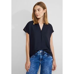 Shirtbluse Street One, Damen, Gr. 38, blau (tiefblau), Stoff, 100% Viskose, unifarben, gerade h&uuml;ftlang, Rundhals, B&uuml;ndchen, Blusen, aus softer Viskose