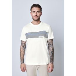 T-Shirt Street One MEN, Herren, Gr. 3XL, wei&szlig; (pearl wei&szlig;), Web, 100% Baumwolle, bedruckt, comfort fit normal, Rundhals, B&uuml;ndchen, Shirts T-Shirt, mit Rundhalsausschnitt