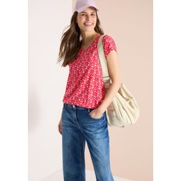 T-Shirt Cecil, Damen, Gr. L (42), glazed apple rot, Web, 50% Baumwolle, 50% Modal, gemustert, comfort fit normal, V-Ausschnitt, normaler Saum, Shirts T-Shirt, mit Minimal Muster