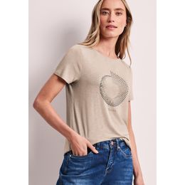 T-Shirt Street One, Damen, Gr. 34, clay sand, Stoff, 95% Viskose, 5% Elasthan, unifarben, comfort fit normal, Rundhals, abgesteppt, Shirts T-Shirt, Jersey