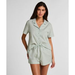 Hunkem&ouml;ller Pyjama HUNKEM&Ouml;LLER "Gewebte Shorts mit Streifen", Damen, Gr. L, gr&uuml;n, 100% Baumwolle, Homewear-Sets Pyjama