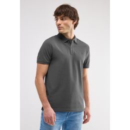 Poloshirt Street One MEN, Herren, Gr. L (42), grau (ash grau), Web, 100% Baumwolle, unifarben, gerade normal, hoch geschlossener Ausschnitt, B&uuml;ndchen, Shirts, aus reiner Baumwolle