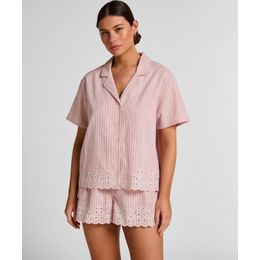 Hunkem&ouml;ller Pyjama HUNKEM&Ouml;LLER "Gestreifte Pyjama-Shorts", Damen, Gr. L, rosa, 100% Baumwolle, Homewear-Sets Pyjama