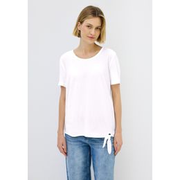 Shirtbluse Cecil, Damen, Gr. XL (44), wei&szlig;, Stoff, 100% Viskose, unifarben, normal normal, V-Ausschnitt, abgesteppt, Blusen, Elastiksaum mit Knotendetail
