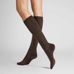 Kniestr&uuml;mpfe Hudson "Kniestrumpf Winter Plait", Damen, Gr. 35-38, schwarz (braunmeliert 0763), Obermaterial: 44% Wolle WO. 44% Polyacryl PAN. 10% Polyamid PA. 2% Elasthan EL., Socken Kniestr&uuml;mpfe